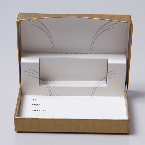 4-5/8 x 3-3/8 x 5/8 GOLD RIB GIFT CARD BOX WITH POP-UP INSERT