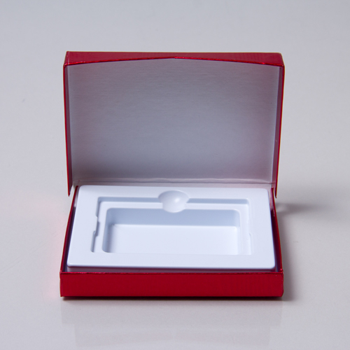 4-5/8 x 3-3/8 x 5/8 METALLIC RED GIFT CARD BOX WITH PLATFORM INSERT
