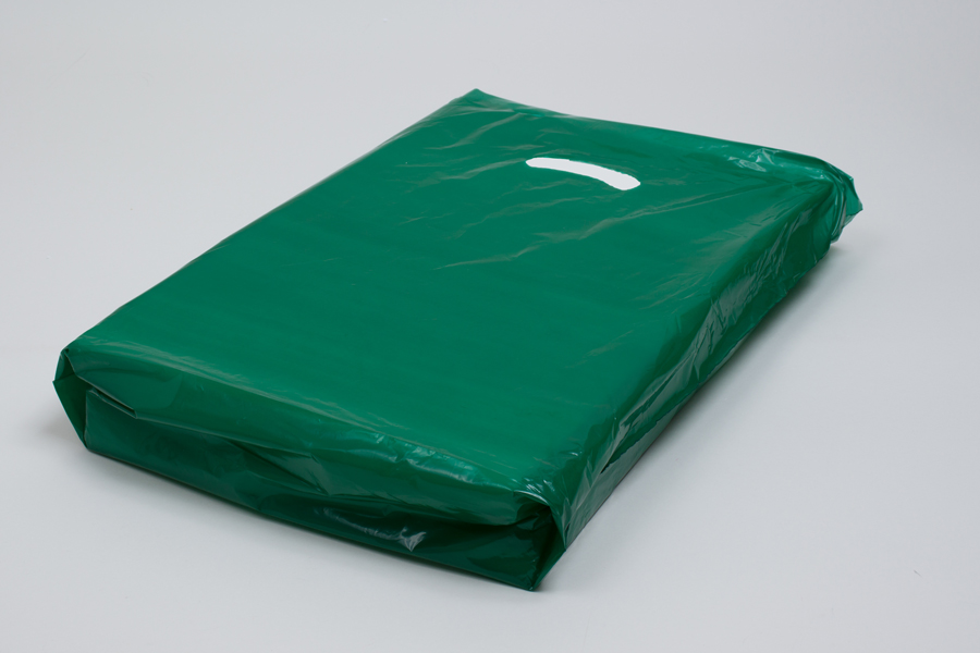 15x18x4 Dark Green Premium Super Gloss Plastic Bags - 1.25 mil