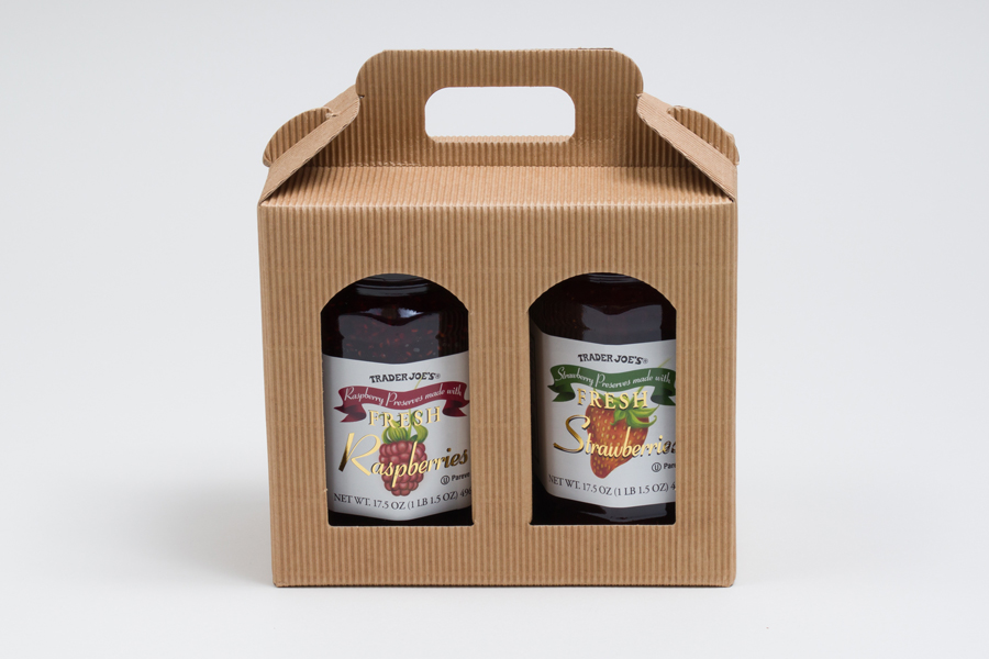 6-5/8 x 3-1/8 x 5-7/8” Natural Kraft Window Jar Carrier Boxes - 2 Jar