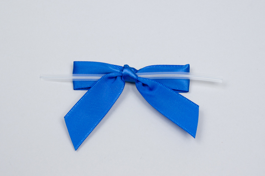 2-1/2" X 2" Royal Blue Satin Pre-Tied Bows With Twist Ties