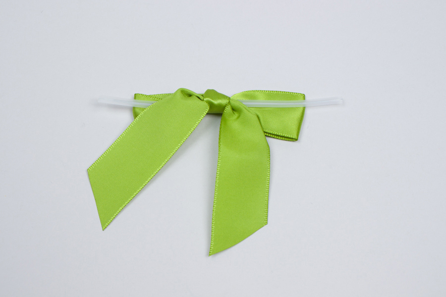 3" X 2-3/4" Kiwi Green Satin Pre-Tied Bows With Twist Ties