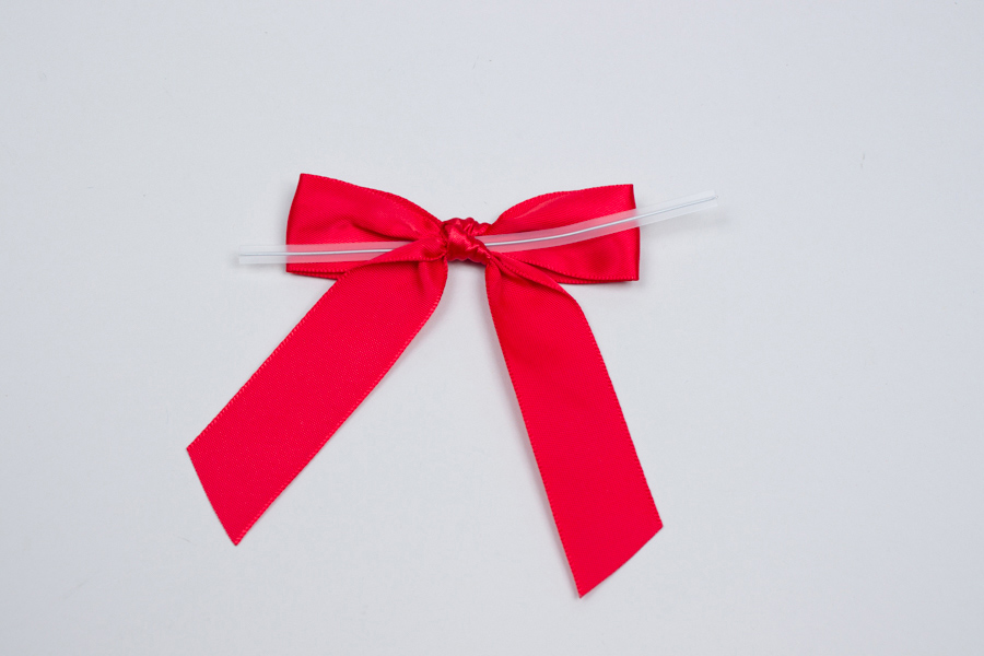 3" X 2-3/4" Red Satin Pre-Tied Bows With Twist Ties