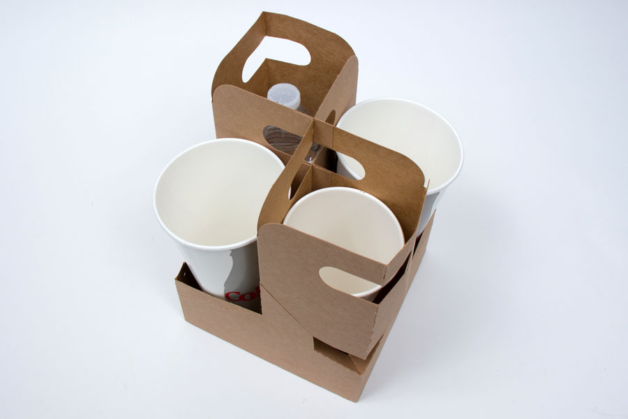 7 x 7 x 9-1/4 Natural Kraft 4 Drink Cup Carrier – 32oz Jumbo Expandable