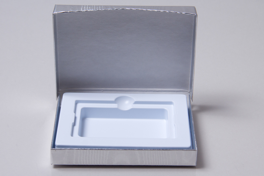 4-5/8 X 3-3/8 X 5/8 Metallic Silver Gift Card Box With Platform Insert