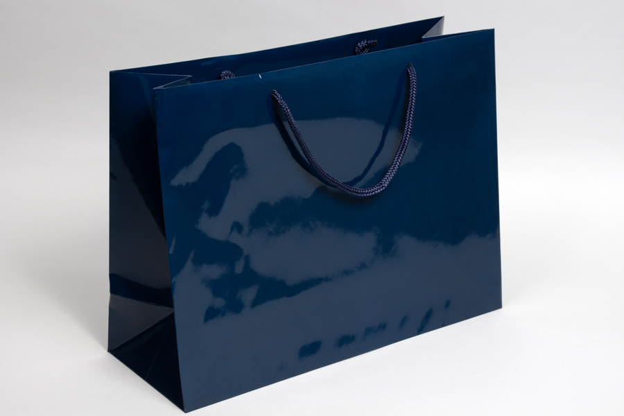 Gloss Navy Eurotote Shopping Bags - 16 x 6 x 12 - 100 per Case
