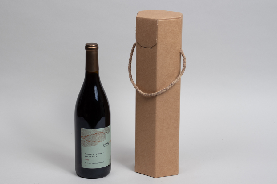 3-3/4 x 3-3/4 x 14” Natural Kraft Hex Wine Bottle Carriers w/ Rope ...