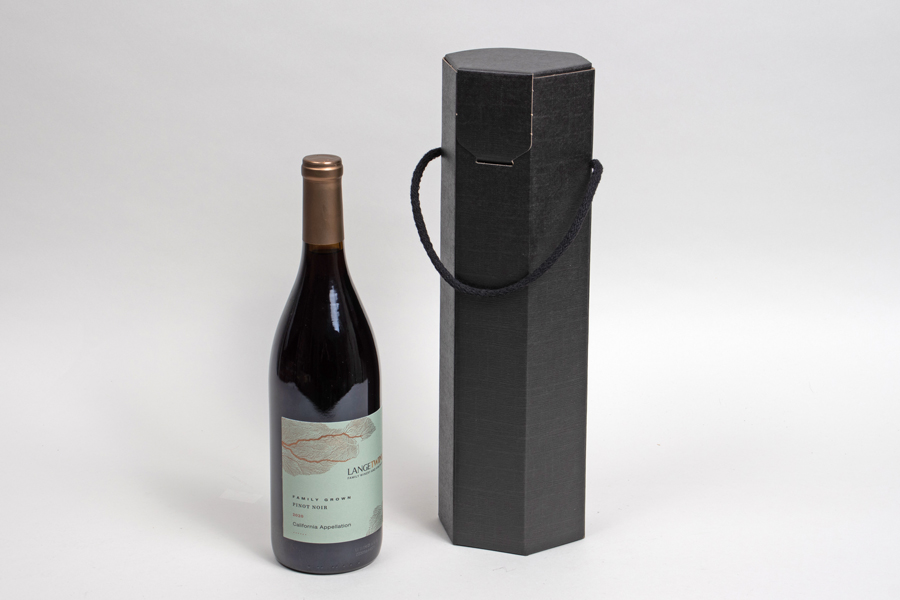 3-3/4x3-3/4x14 Black Hex Wine Carrier w/ Rope Handle – 1 bottle